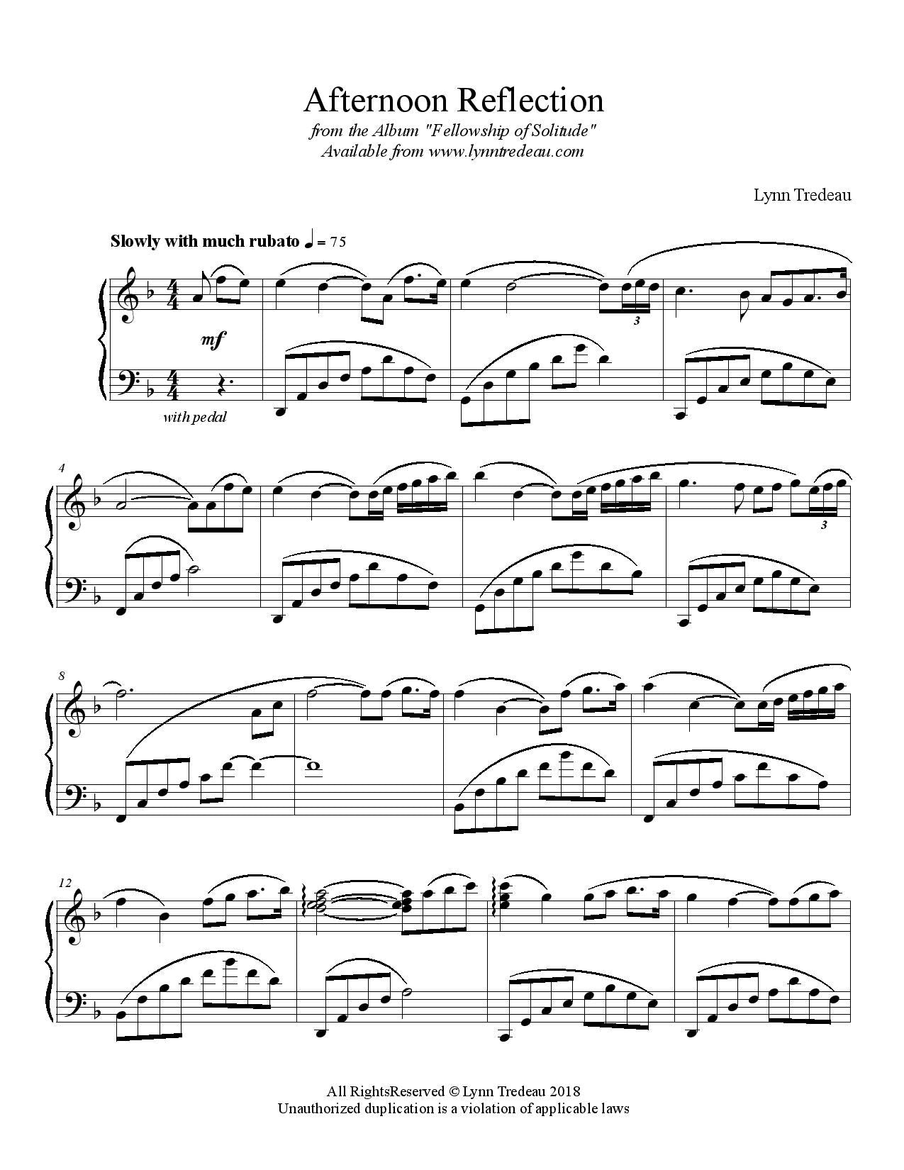 Afternoon Reflection - (PDF Sheet Music) – Lynn Tredeau