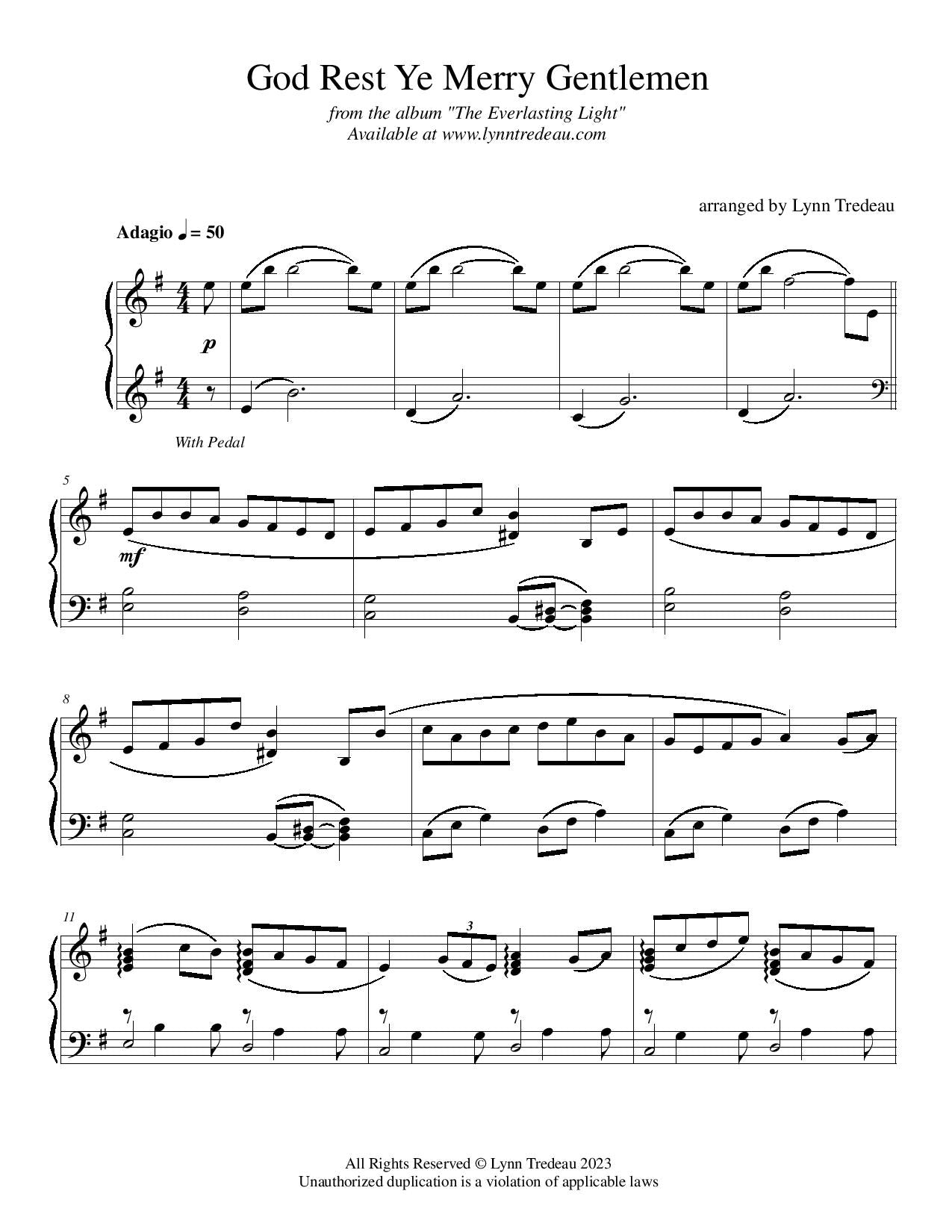 God Rest Ye Merry Gentlemen - (PDF Sheet Music) – Lynn Tredeau