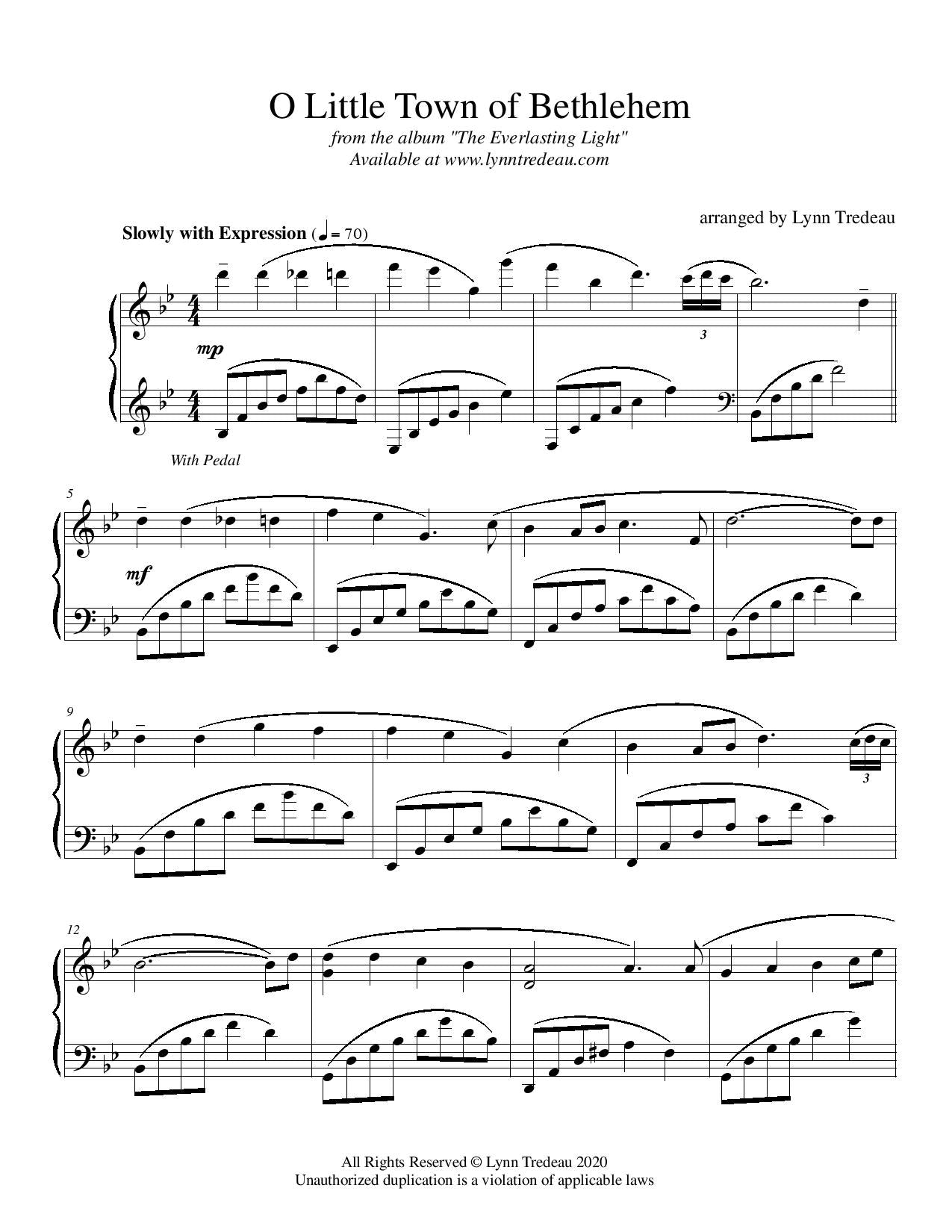 O Little Town of Bethlehem - (PDF Sheet Music) – Lynn Tredeau