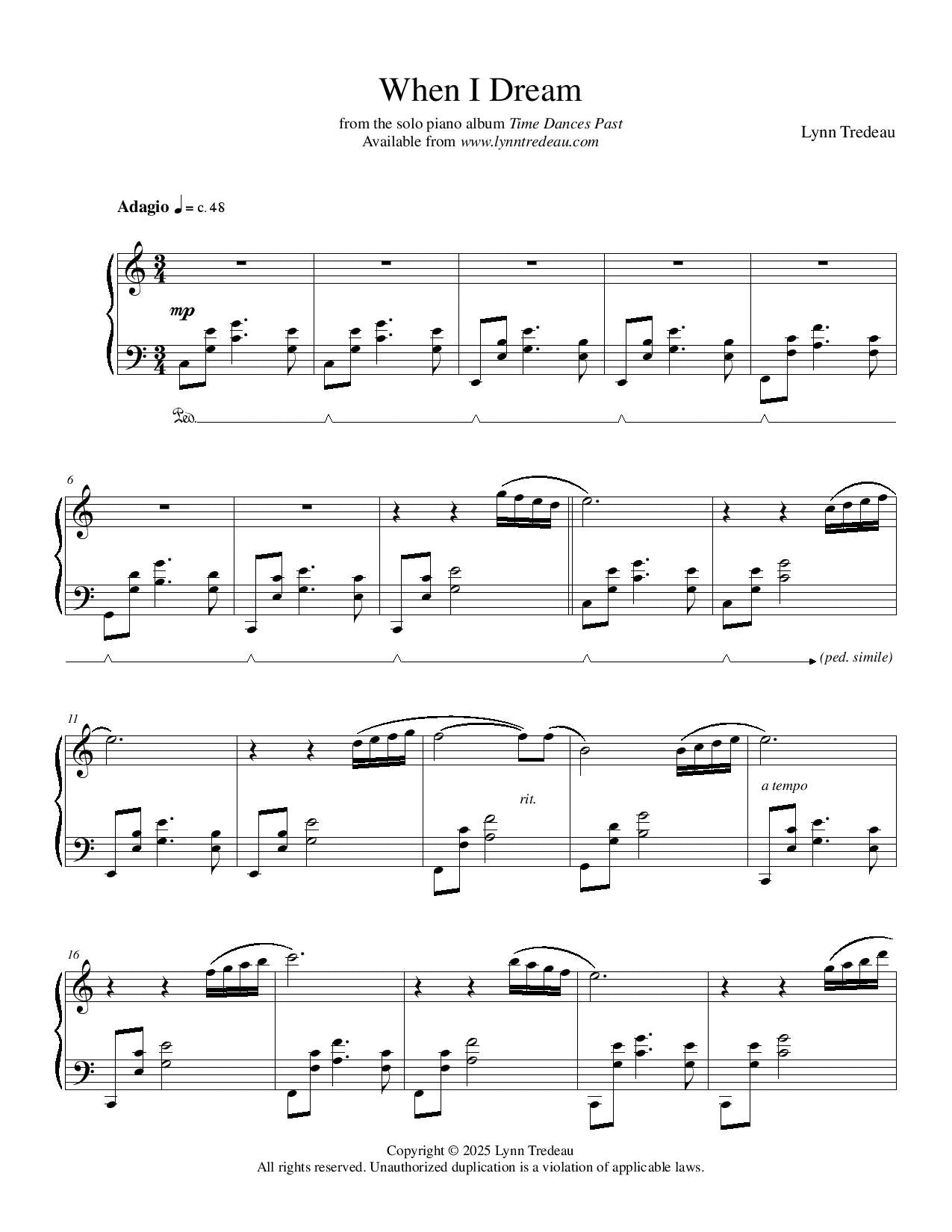 When I Dream - (PDF Sheet Music) – Lynn Tredeau