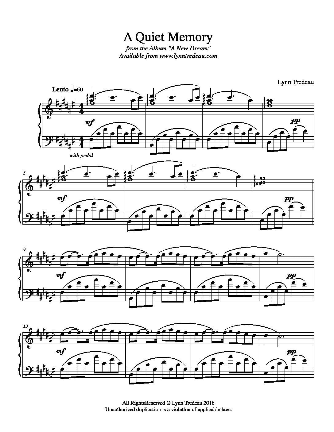 A Quiet Memory - (PDF Sheet Music) – Lynn Tredeau