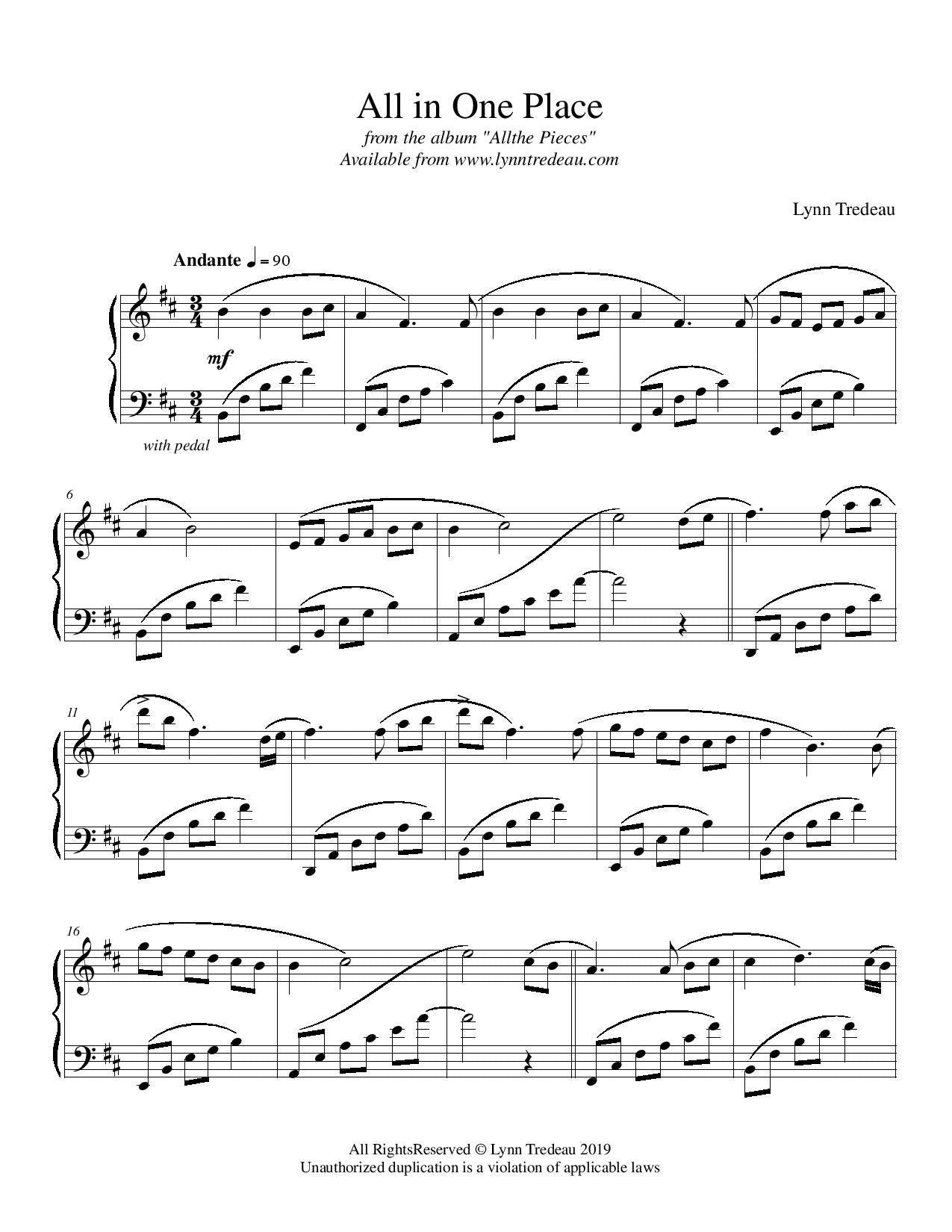 All in One Place - (PDF Sheet Music) – Lynn Tredeau