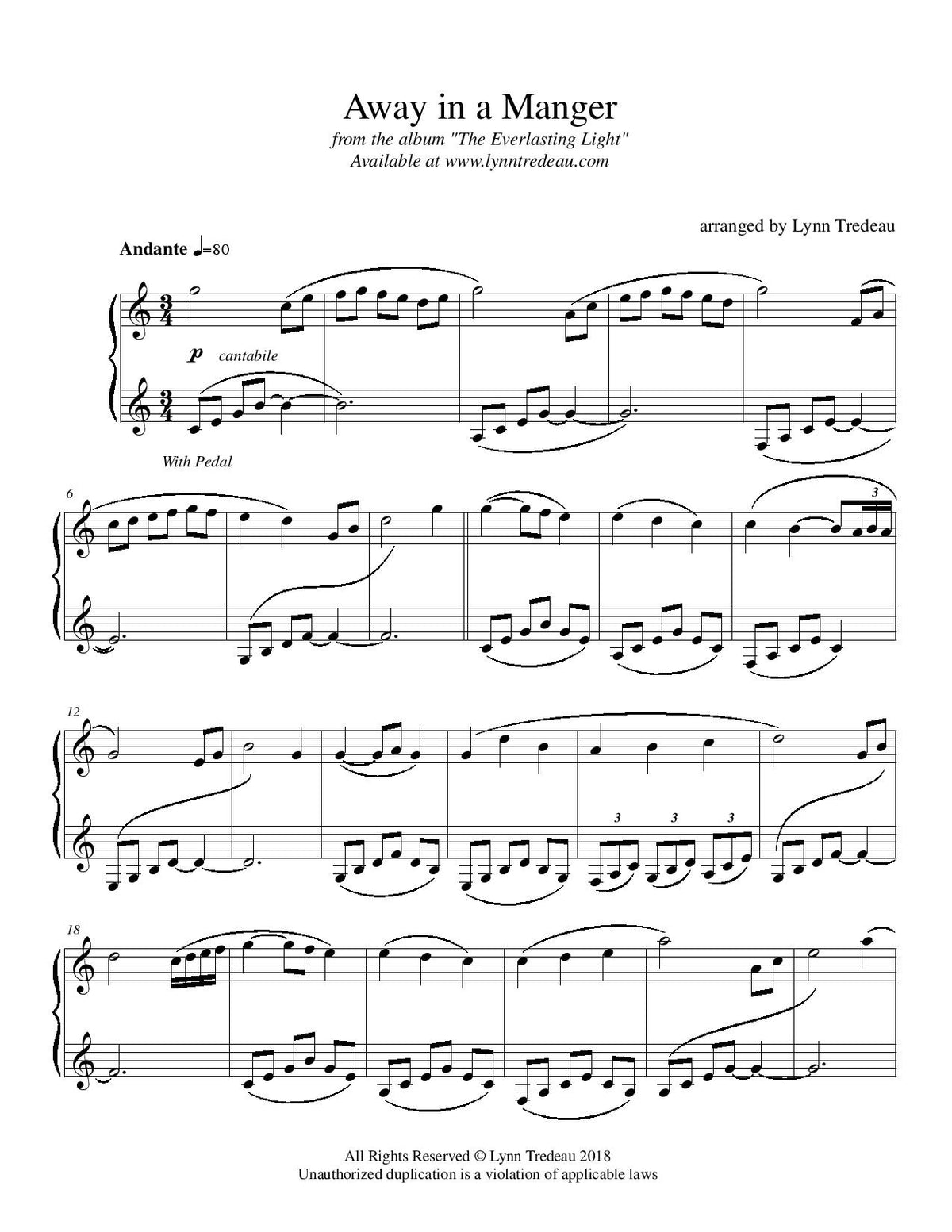 Away in a Manger - (PDF Sheet Music) – Lynn Tredeau