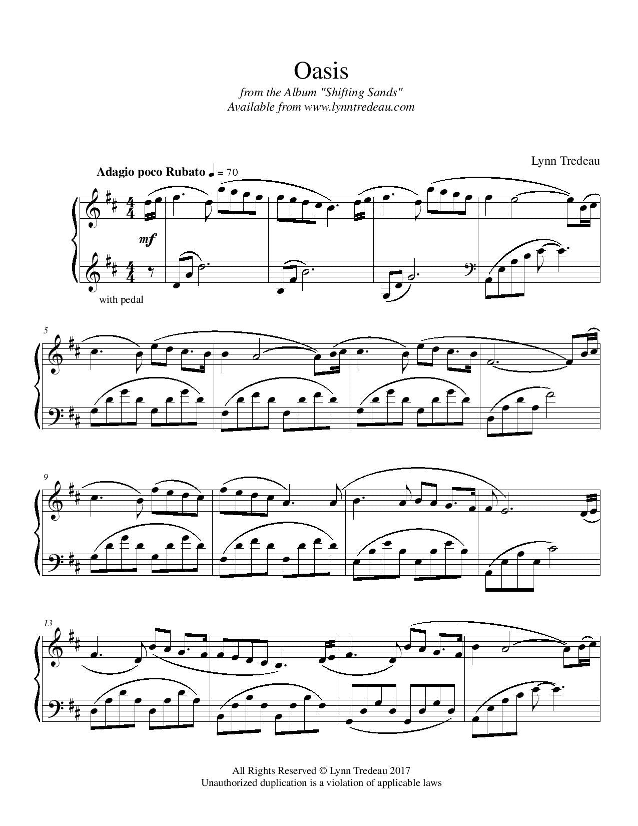 Oasis - (PDF Sheet Music) – Lynn Tredeau